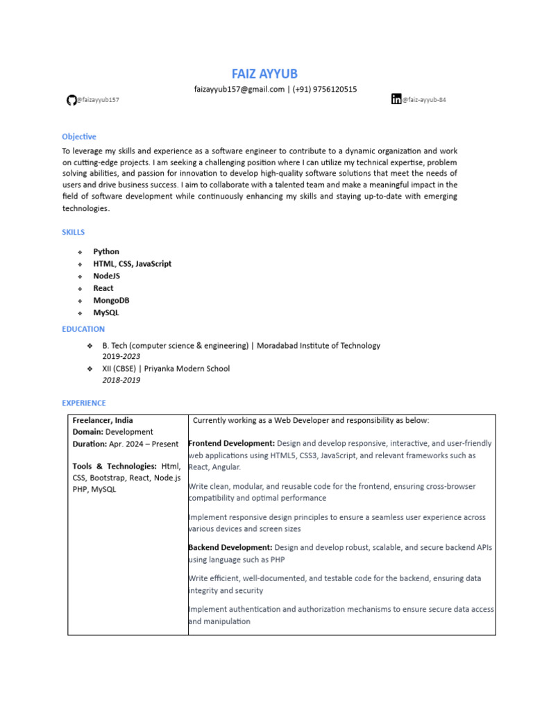 Faiz Resume | PDF | Databases | Qr Code