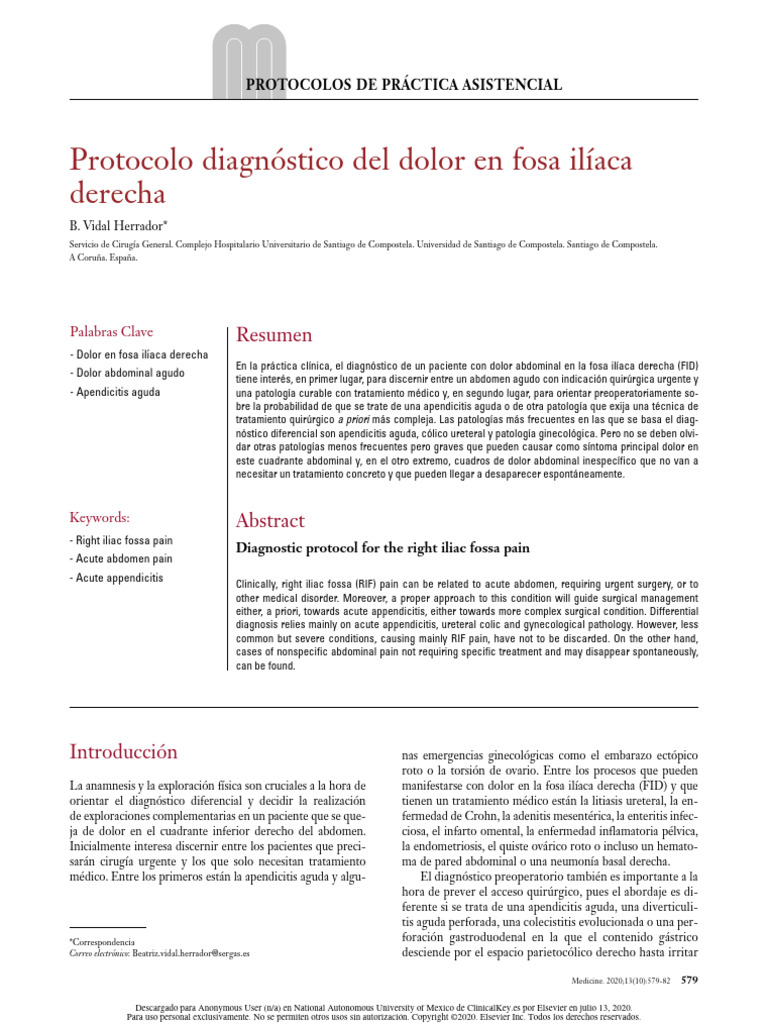 Protocolo diagnóstico del dolor en fosa ilíaca derecha | Descargar ...