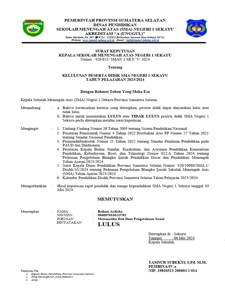 SK Kelulusan 2024 | PDF