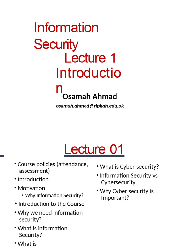 Is Lecture 01 Introduction Pdf Security Computer Security