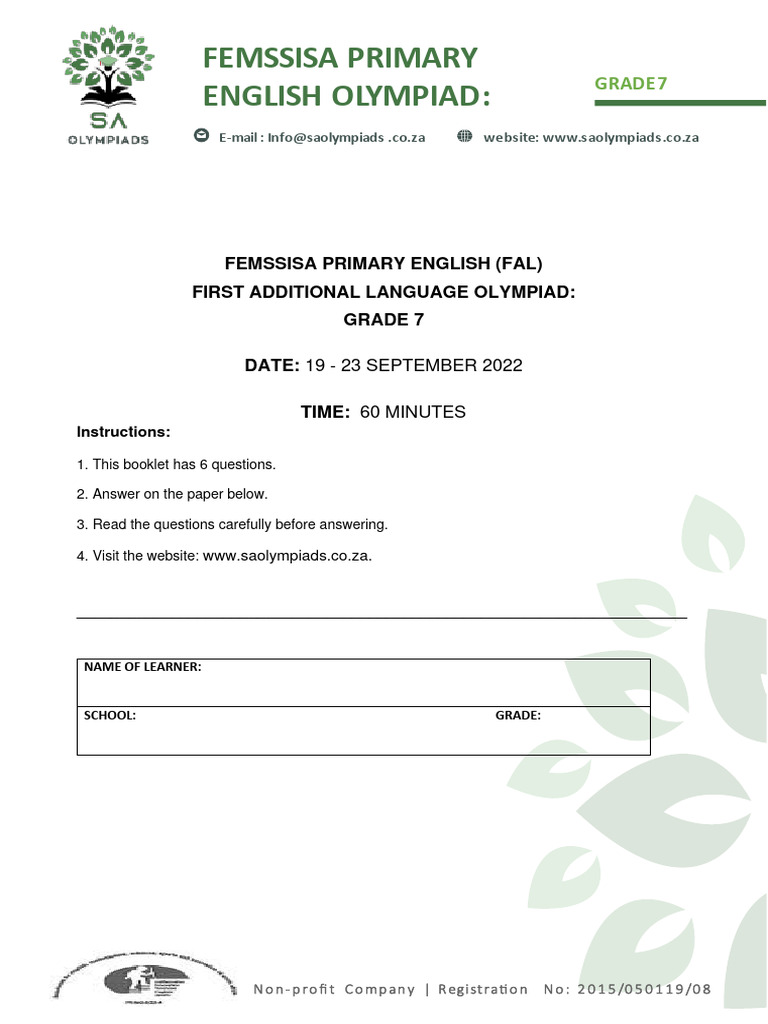 ENGLISH-FAL-OLYMPIAD-2022-GRADE-7-Question-Paper | Download Free PDF ...