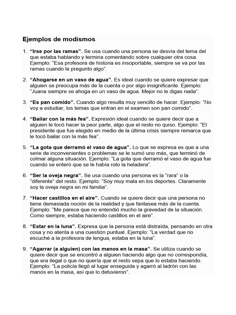 Ejemplos de Modismos | PDF
