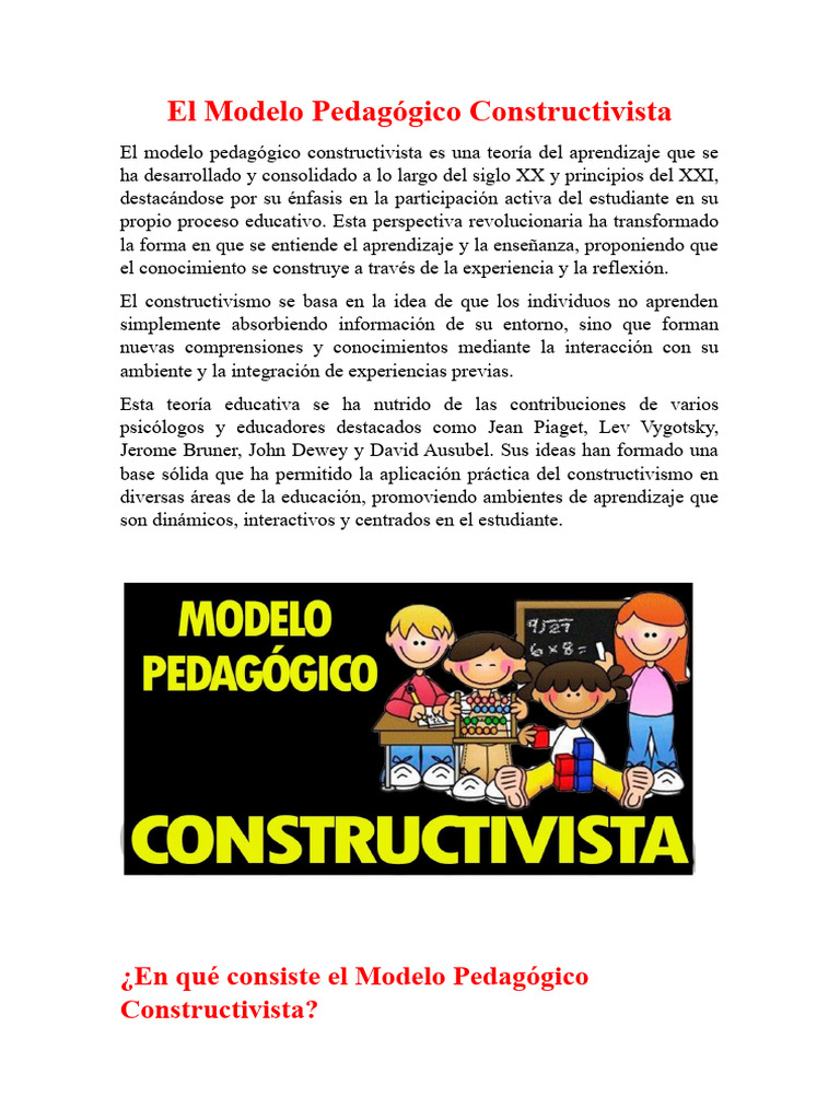 Modelo Pedagógico Constructivista | PDF | Constructivismo (filosofía de la educación) | Aprendizaje