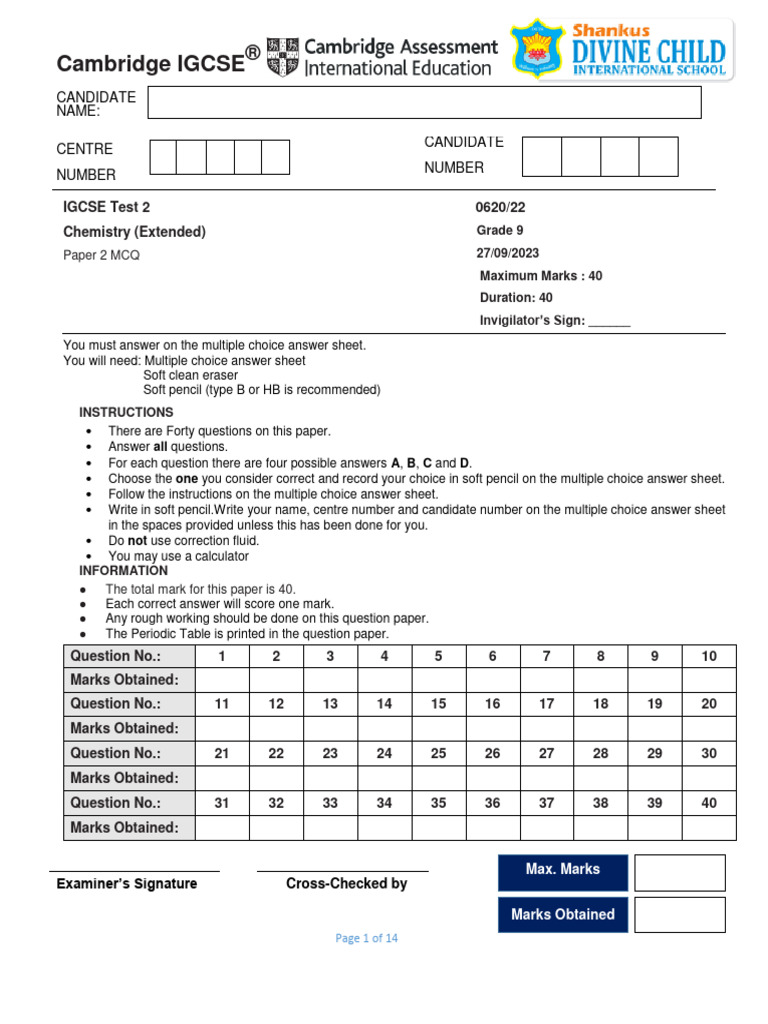 9 Chem Extended Paper 2 IGCSE Test 2 | PDF | Acid | Chemical Reactions