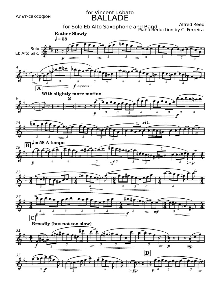 B8，BALLADE_-_Alfred_Reed分谱 | Download Free PDF | Saxophone | Woodwind ...