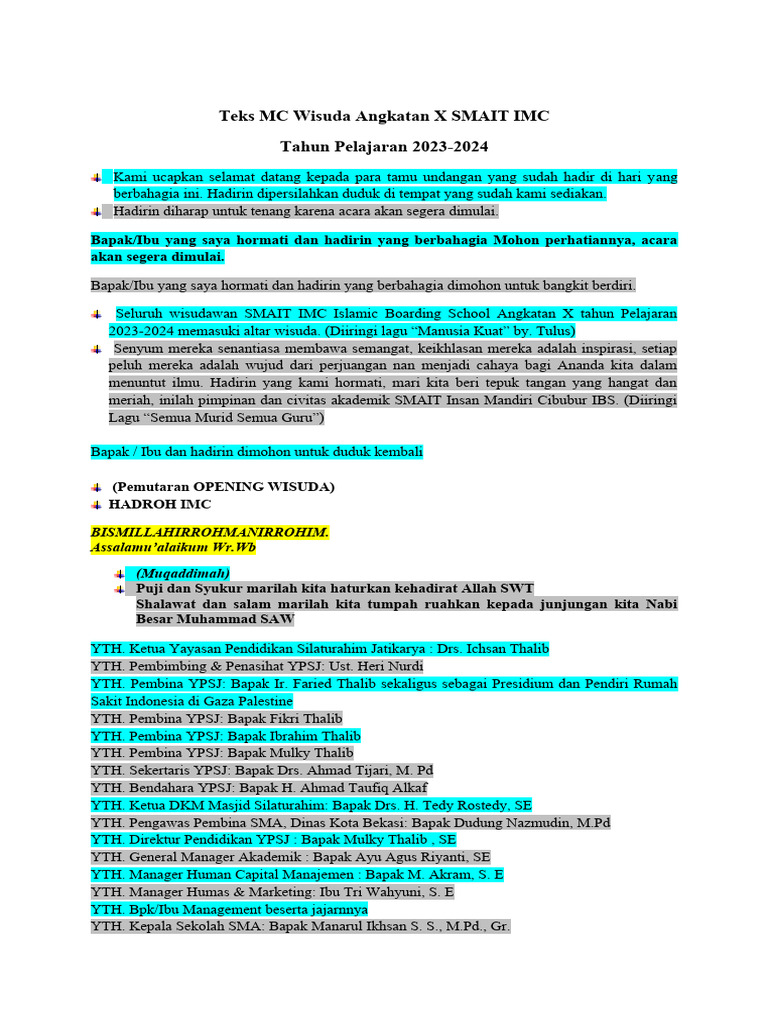 Fix Teks MC Wisuda 2024 | PDF
