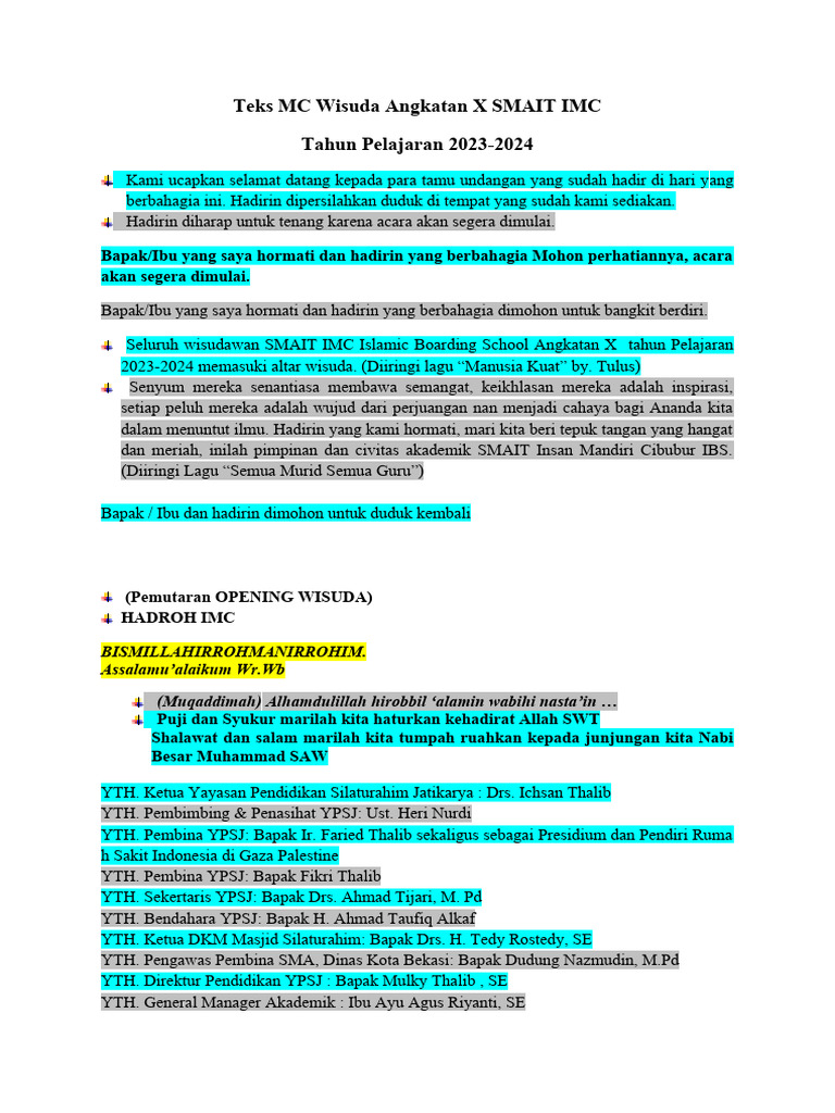 Fix Teks MC Wisuda 2024 | PDF