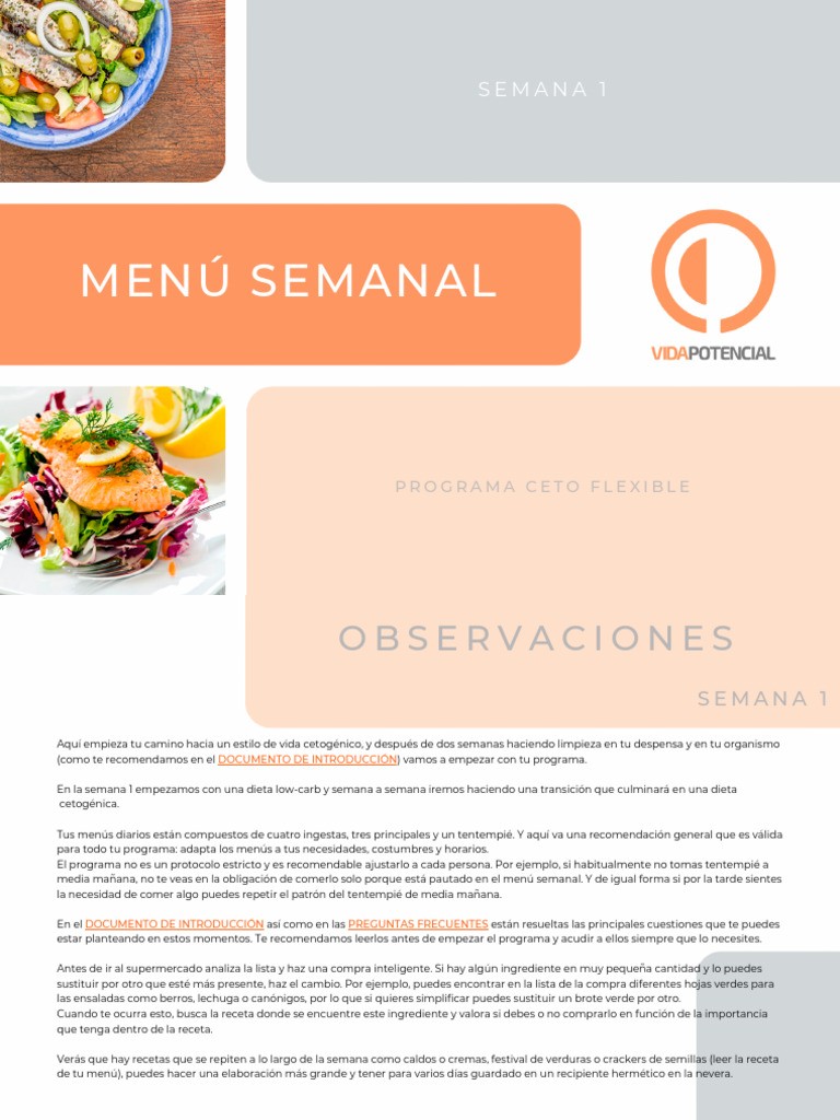 Semana 1 - Menus | PDF | ensalada | Cocina