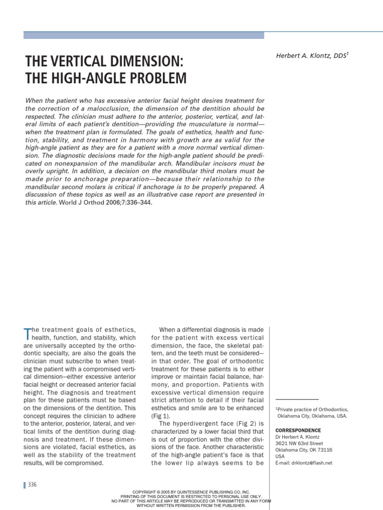 Vertical Dimension A High Problem | PDF | Orthodontics | Mouth