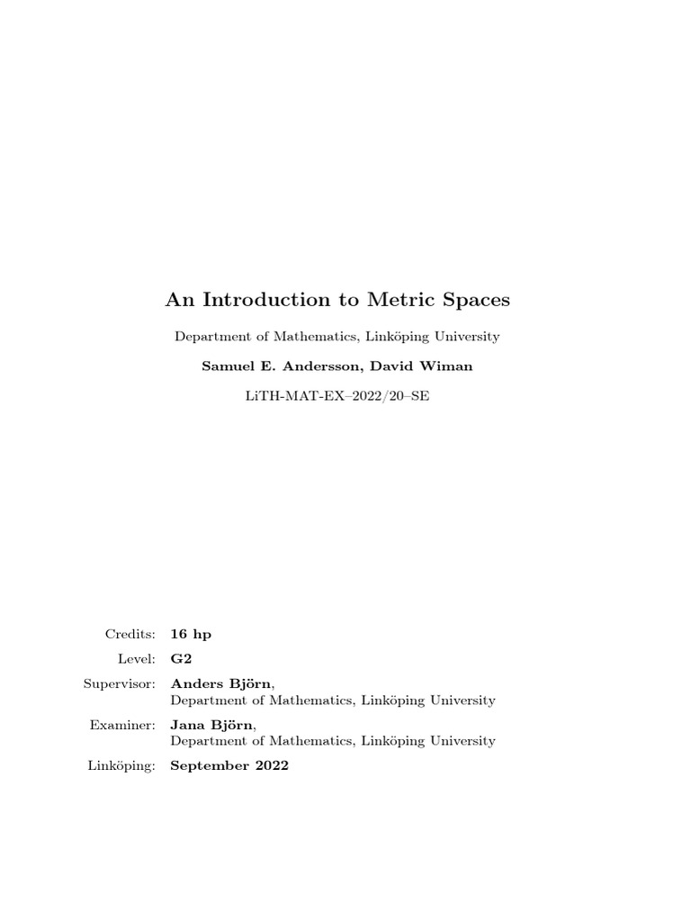 Metric Spaces | PDF | Limit (Mathematics) | Sequence