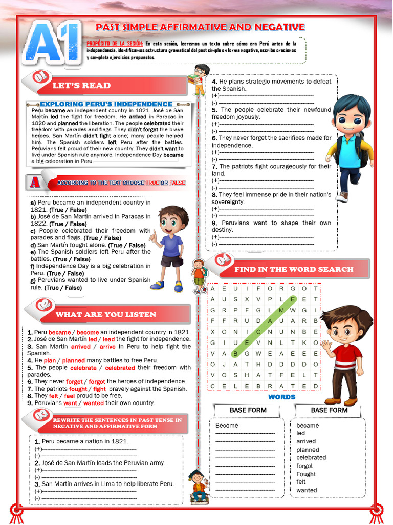 Ficha 01 - Sem 01 - Jec - A1 - Past Simple Affirmative and Negative | PDF | Léxico | Comprensión