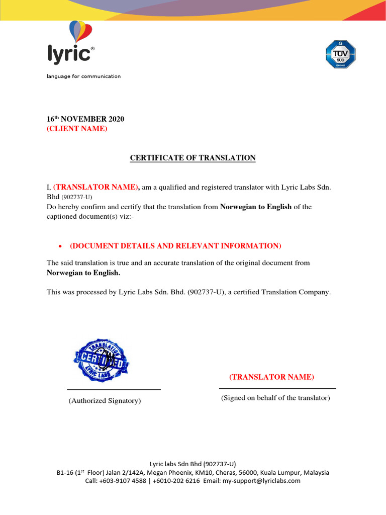Sample Translation Certificate | PDF