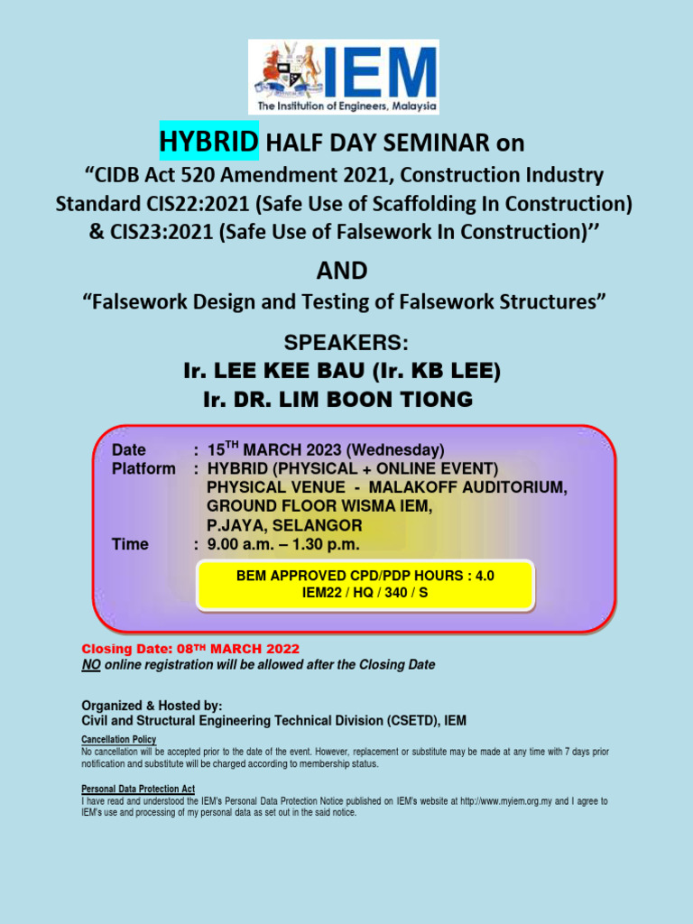 CIDB Act 520 & Falsework Seminar | PDF | Payments | Cheque