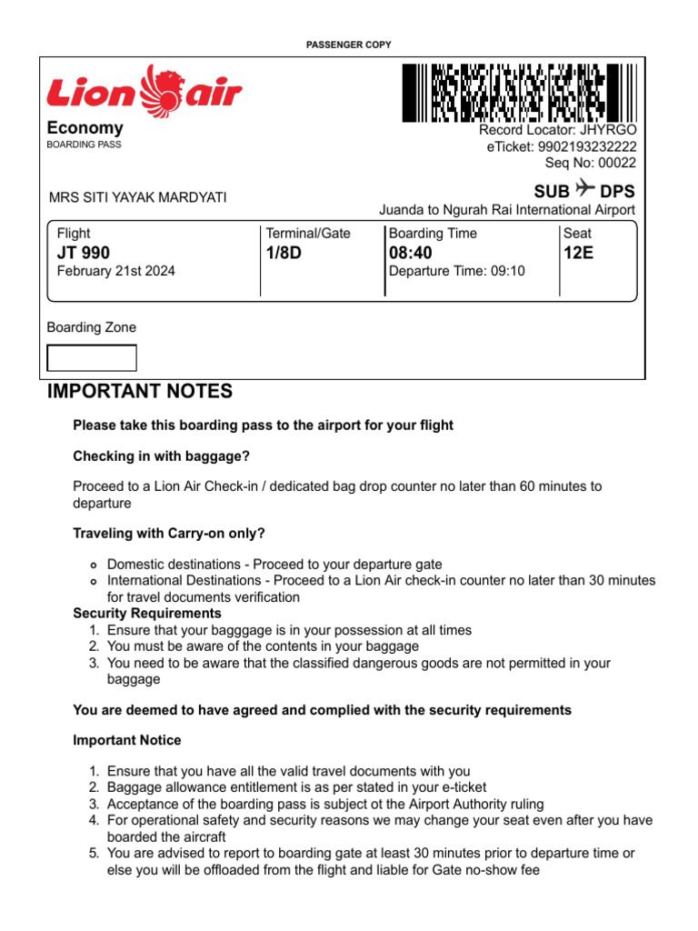 Mrs Siti Yayak Mardyati | PDF | Baggage | Transport