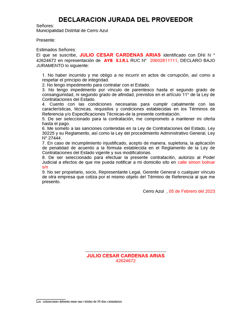 FORMATO CCI y DJ (PERSONA JURIDICA) | PDF