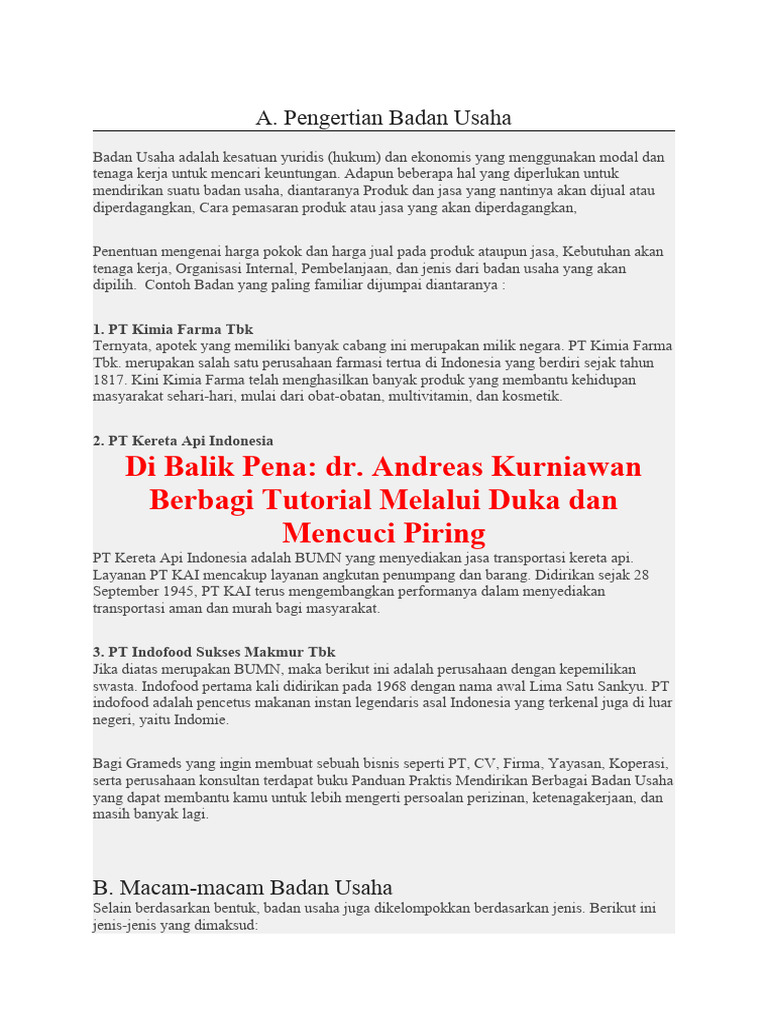 Materi Tentang Badan Usaha Dalam Perekonomian Indonesia | PDF