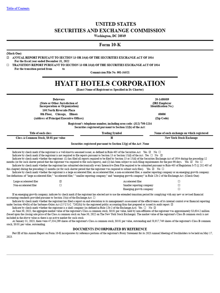 Hyatt Hotels Corporation: United States Securities and Exchange ...