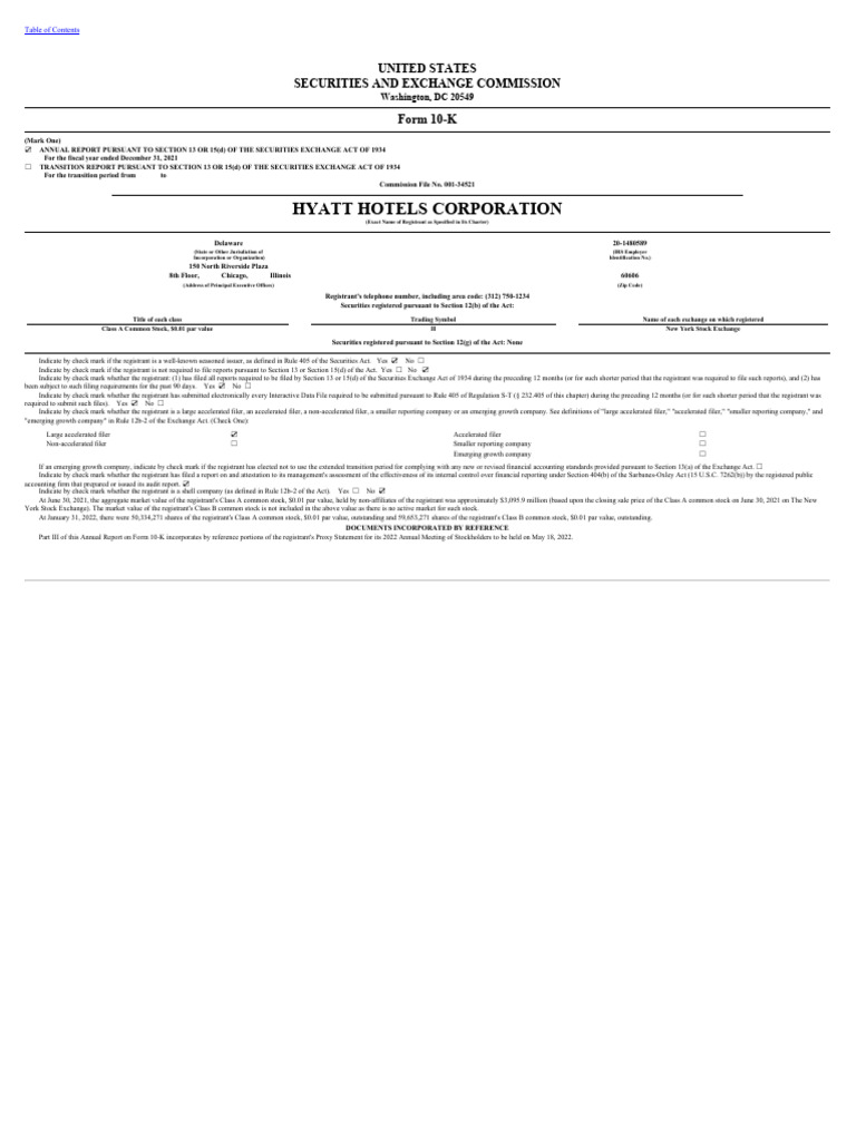 Hyatt Hotels Corporation: United States Securities and Exchange ...