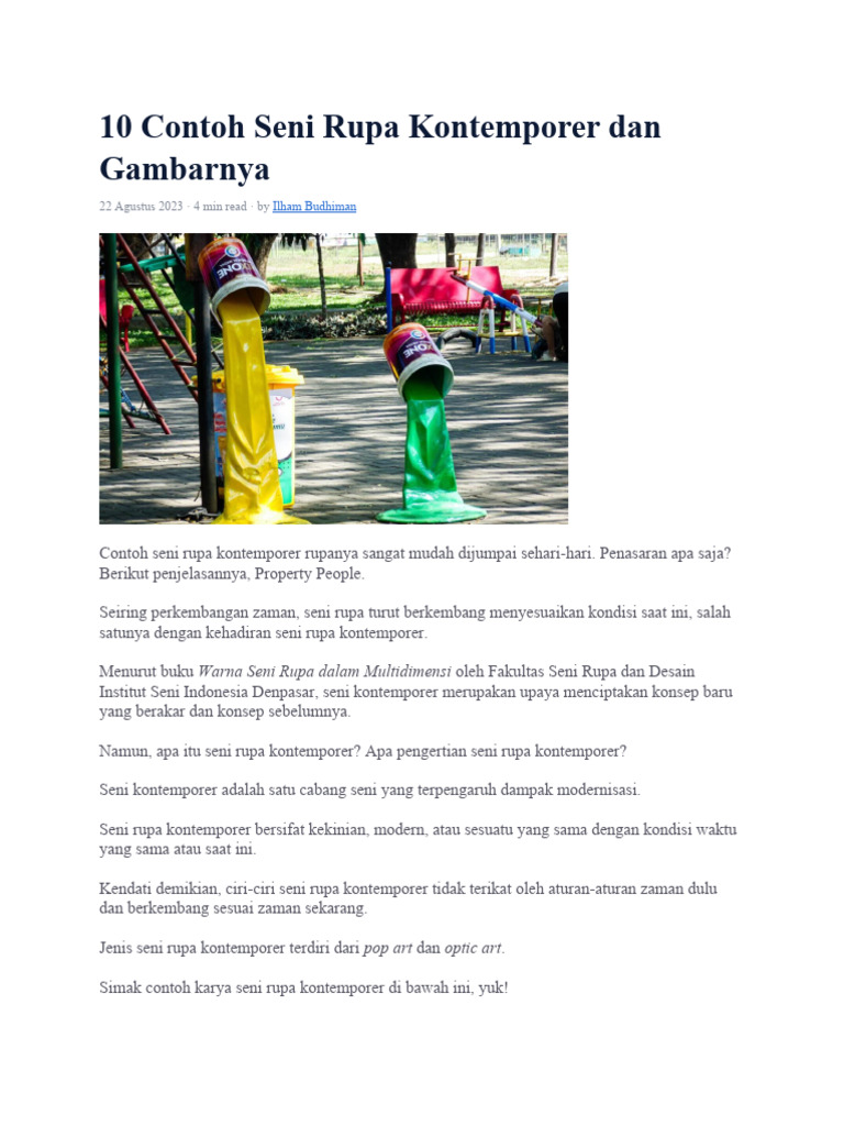 10 Contoh Seni Rupa Kontemporer Dan Gambarnya | PDF