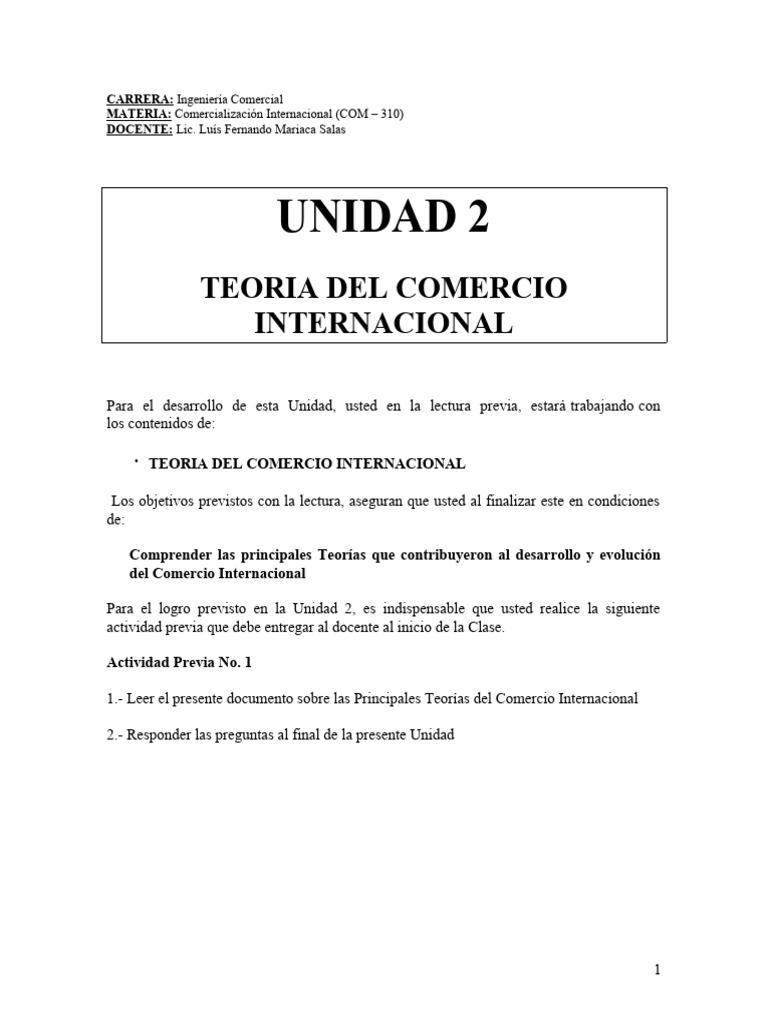 UNIDAD II (Teoria Del Comercio Internacional) | PDF | Mercado (economía) | Mercantilismo
