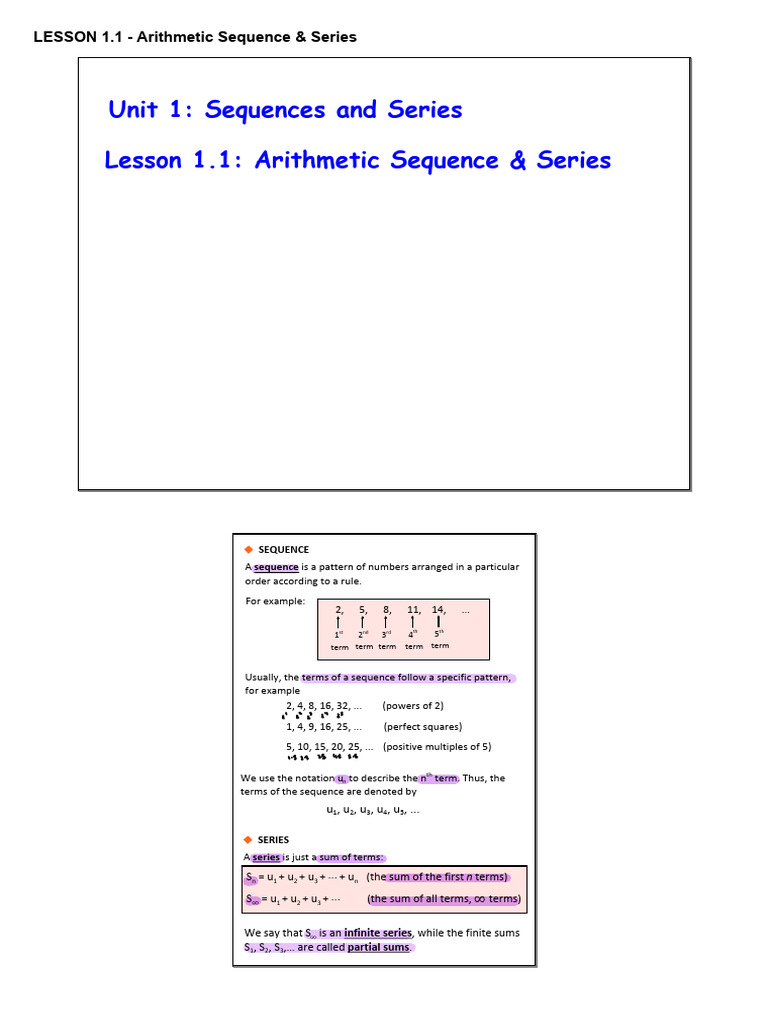 01a. LESSON 1.1 - Arithmetic Sequence - Series (Blank Copy) | PDF | Summation | Sequence