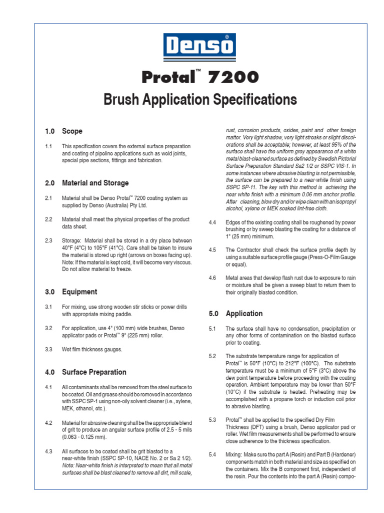 Denso Protal 7200 Brush Application Spec | PDF | Sheet Metal | Abrasive