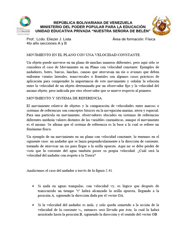 Movimiento en El Plano | PDF | Velocidad | Vector Euclidiano
