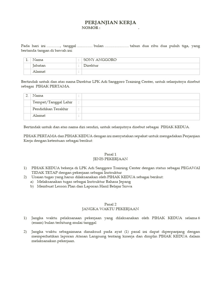 Perjanjian Kontrak Kerja Astc | PDF