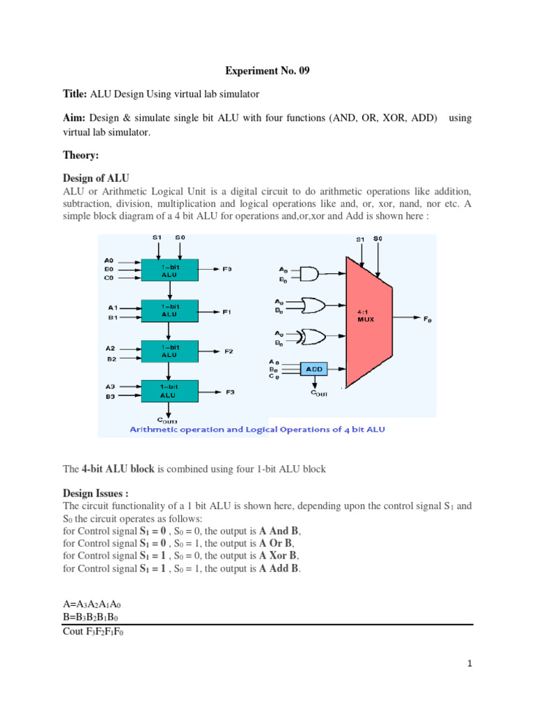 4-Bit ALU Design in Virtual Lab | PDF | Electronic Circuits | Computing