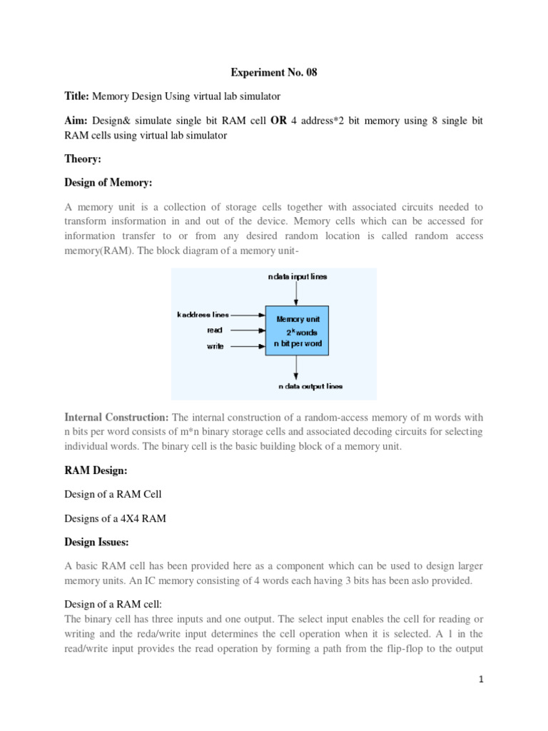 Experiment no 8 Memory Design | PDF | Random Access Memory | Computer Memory