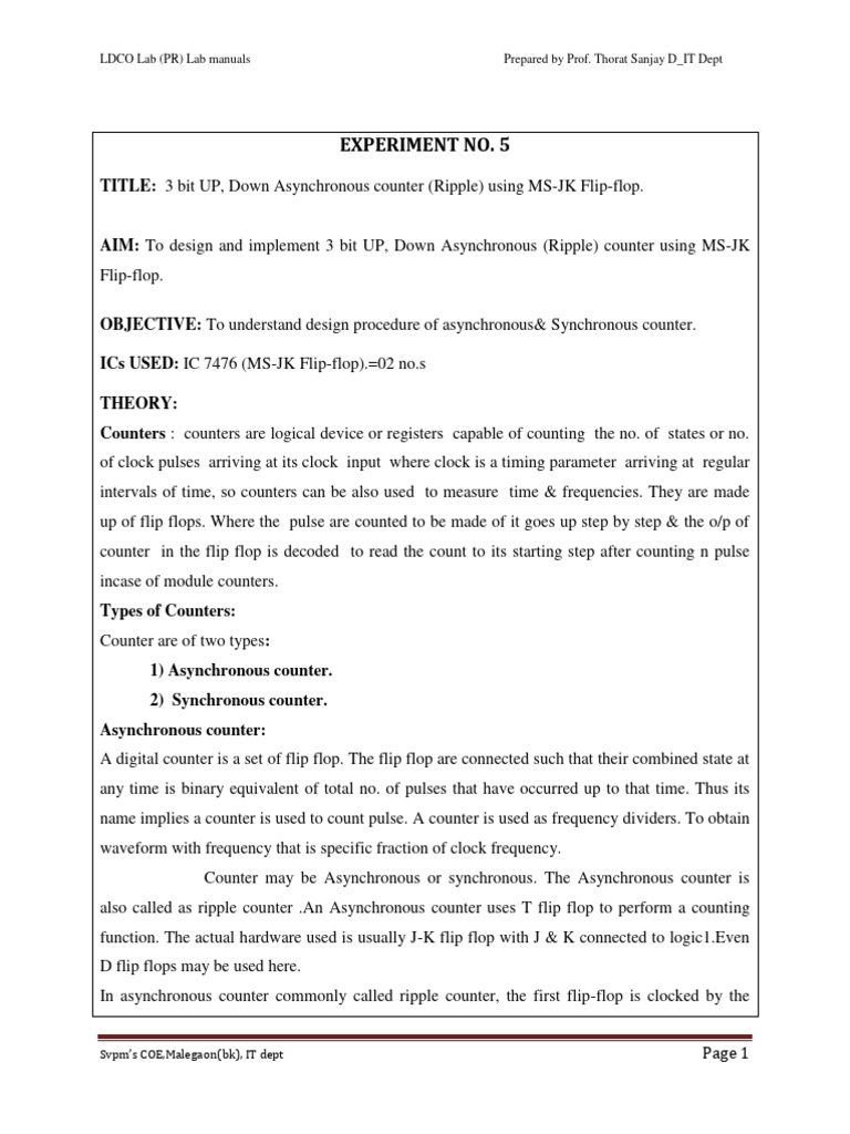 Experiment No 5 Asyn Counter | PDF | Digital Technology | Computer Engineering