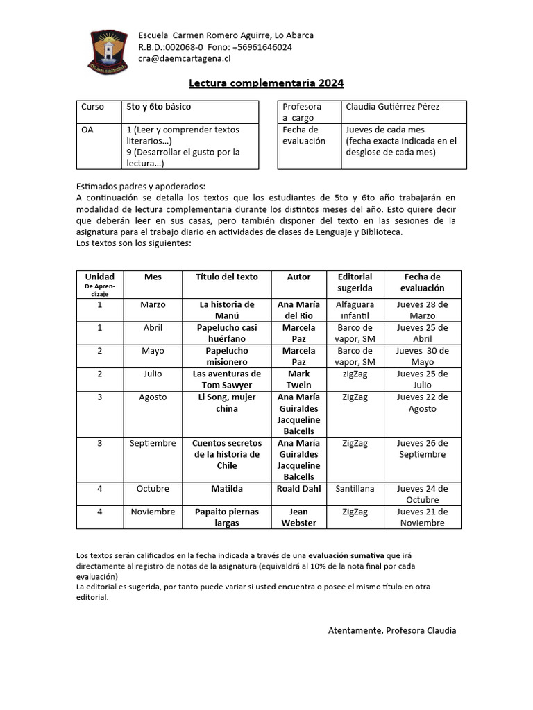 Lectura Complementaria 5to y 6to 2024 | PDF
