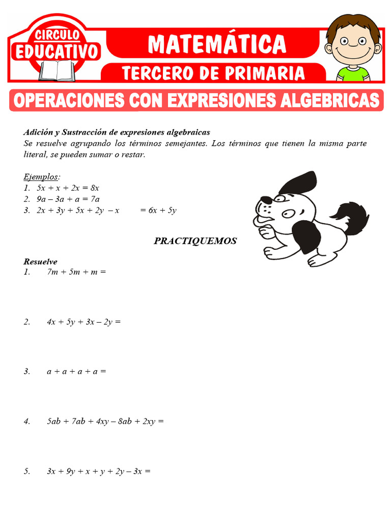 Operaciones Con Expresiones Algebraicas Para Tercero de Primaria | PDF
