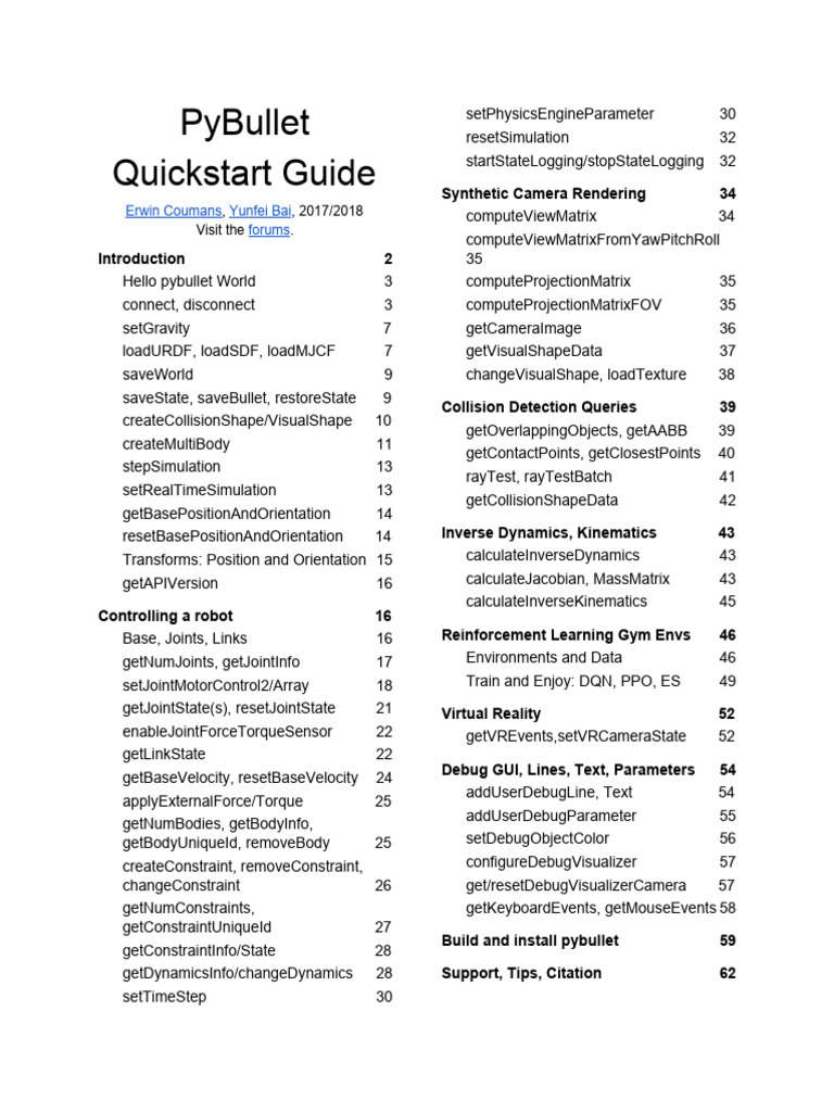 Pybullet Quickstart Guide | PDF | Parameter (Computer Programming ...