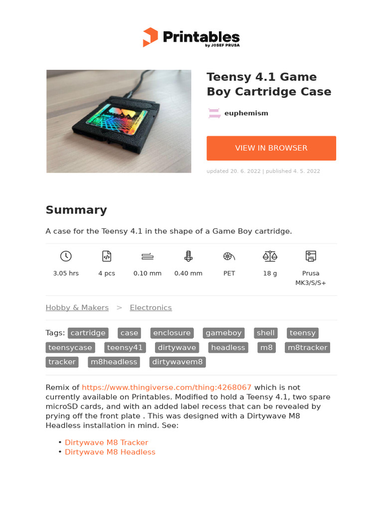 Teensy 41 Game Boy Cartridge Case | PDF