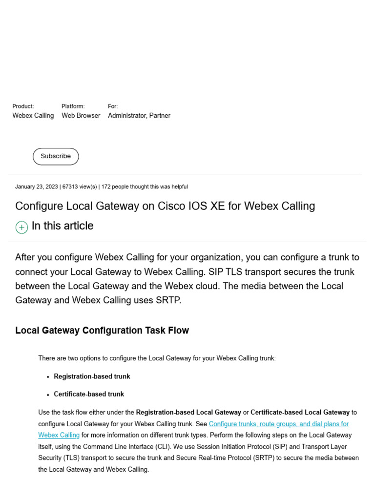 Configure Local Gateway On Cisco Ios Xe For Webex Calling Pdf Session Initiation Protocol