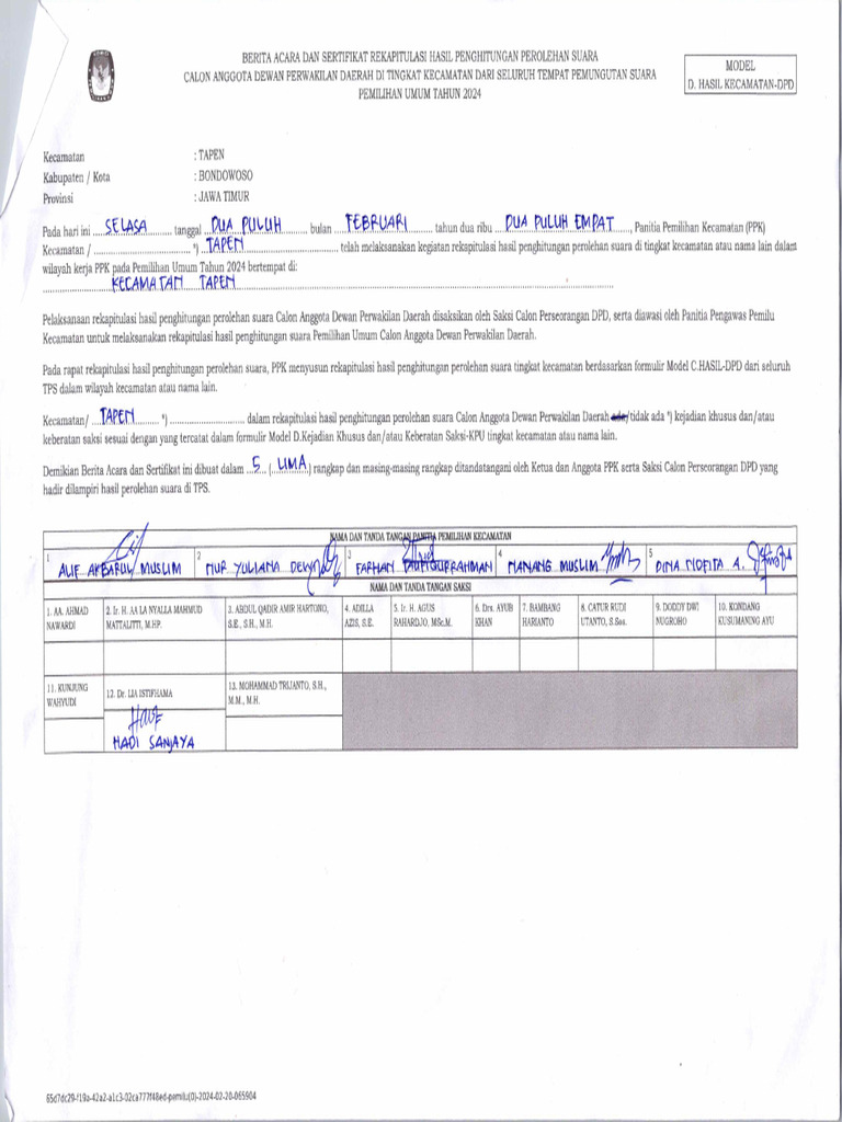 3.dpd-Ri - Kecamatan Tapen - TTD - Scan | PDF