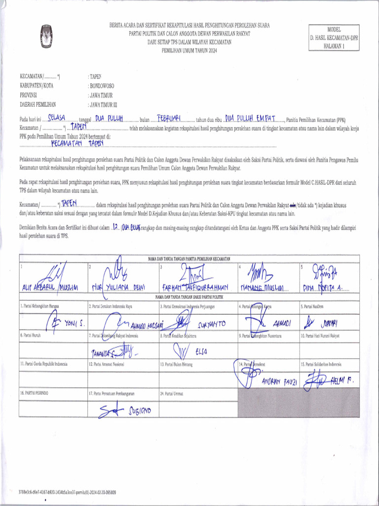 2.dpr-Ri - Kecamatan Tapen - TTD - Scan | PDF