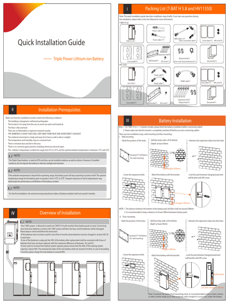 T Bat Sys HV 5.8 Quick Installation Guide en | PDF | Drill | Applied ...