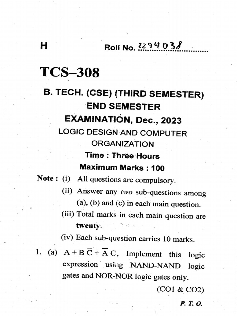 tcs308 Endsem 2024 | PDF