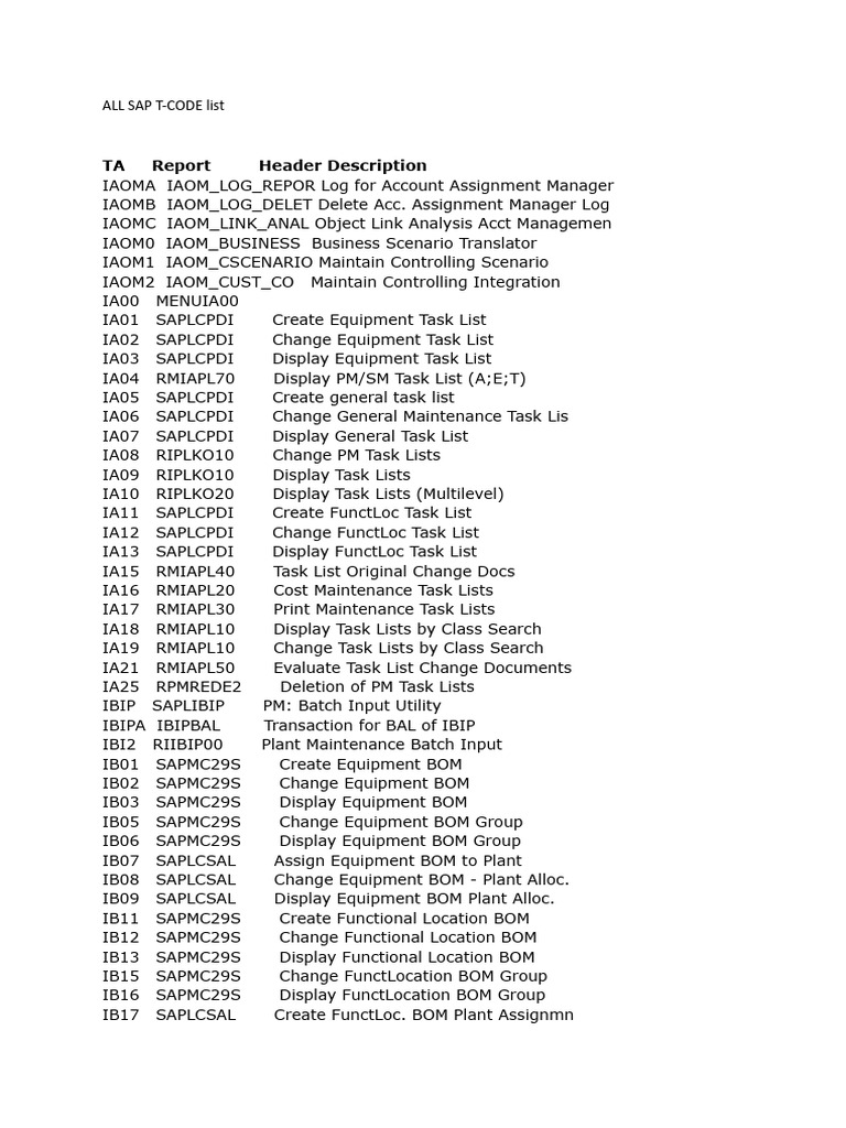 SAP T-Codes for IT Professionals | PDF | Business