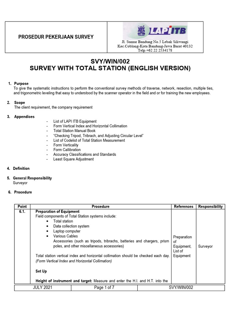 PROSEDUR PELAKSANAAN KERJA SURVEYOR | PDF | Surveying | Metrology