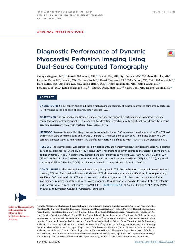 Diagnostic Performance of Dynamic Myocardial Perfusion Imaging With DSCT | PDF | Angiography ...