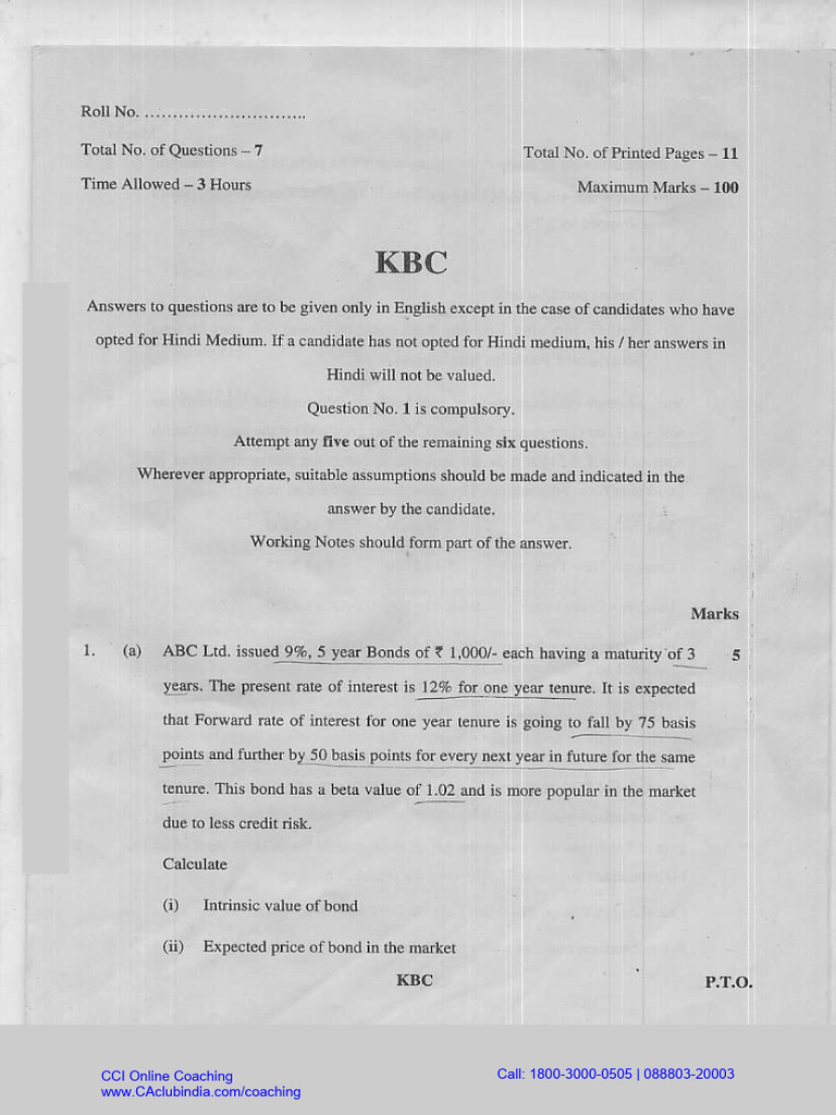 Ca Final SFM Question Paper Nov 2013 | PDF