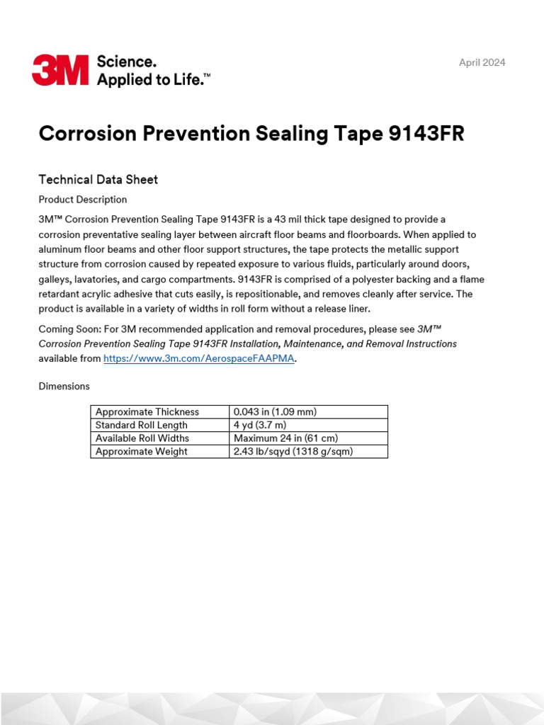 3M Corrosion Prevention Sealing Tape 9143FR Technical Data Sheet | PDF ...