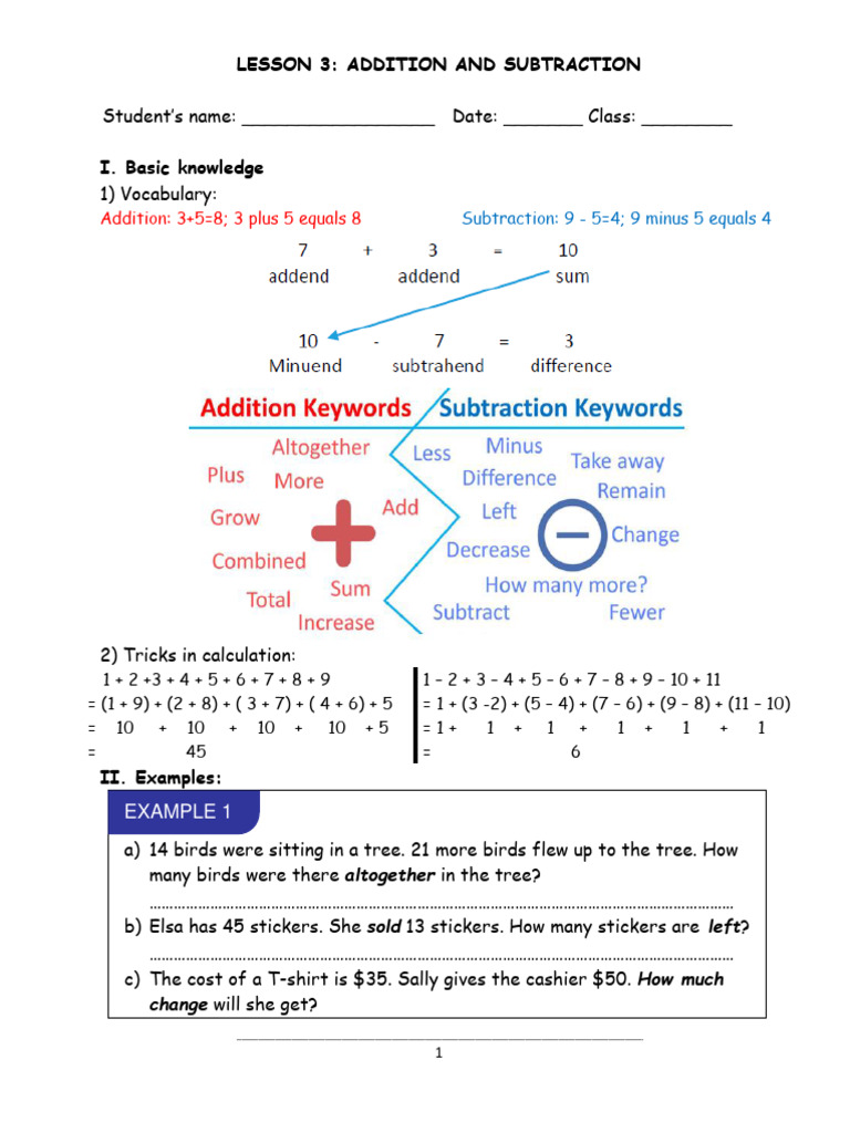 G2 - L3 - Addition and Subtraction - L I | PDF | Mathematics | Arithmetic