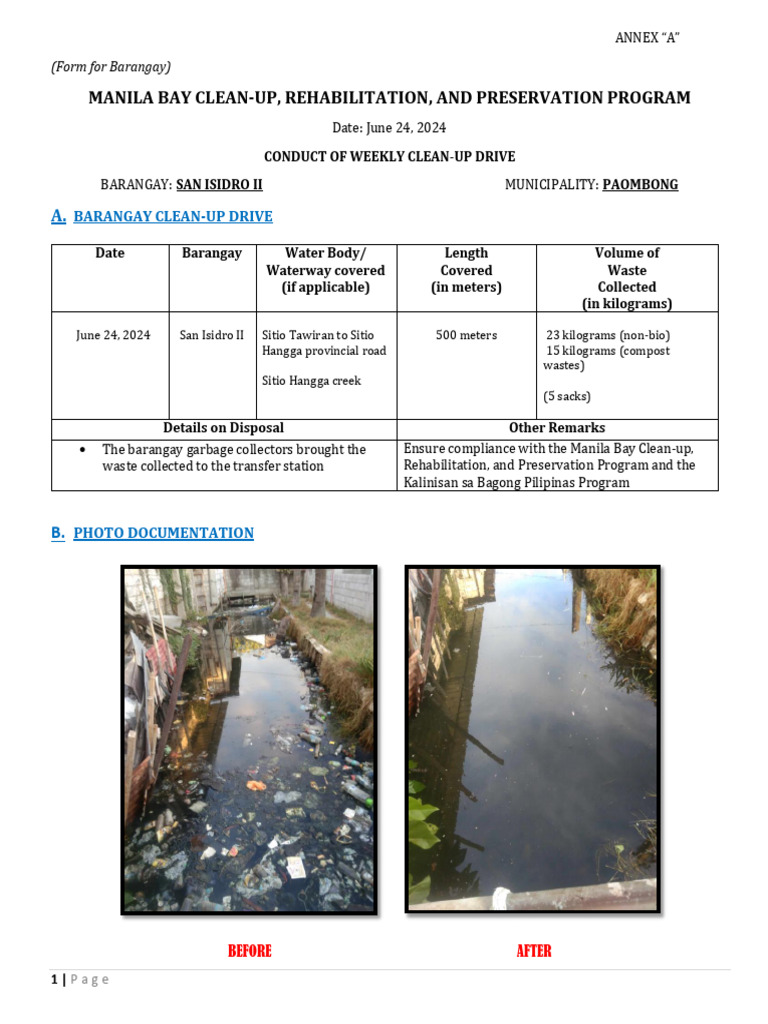 San Isidro II June 24 Clean-Up | PDF | Environment | Human Impact On ...