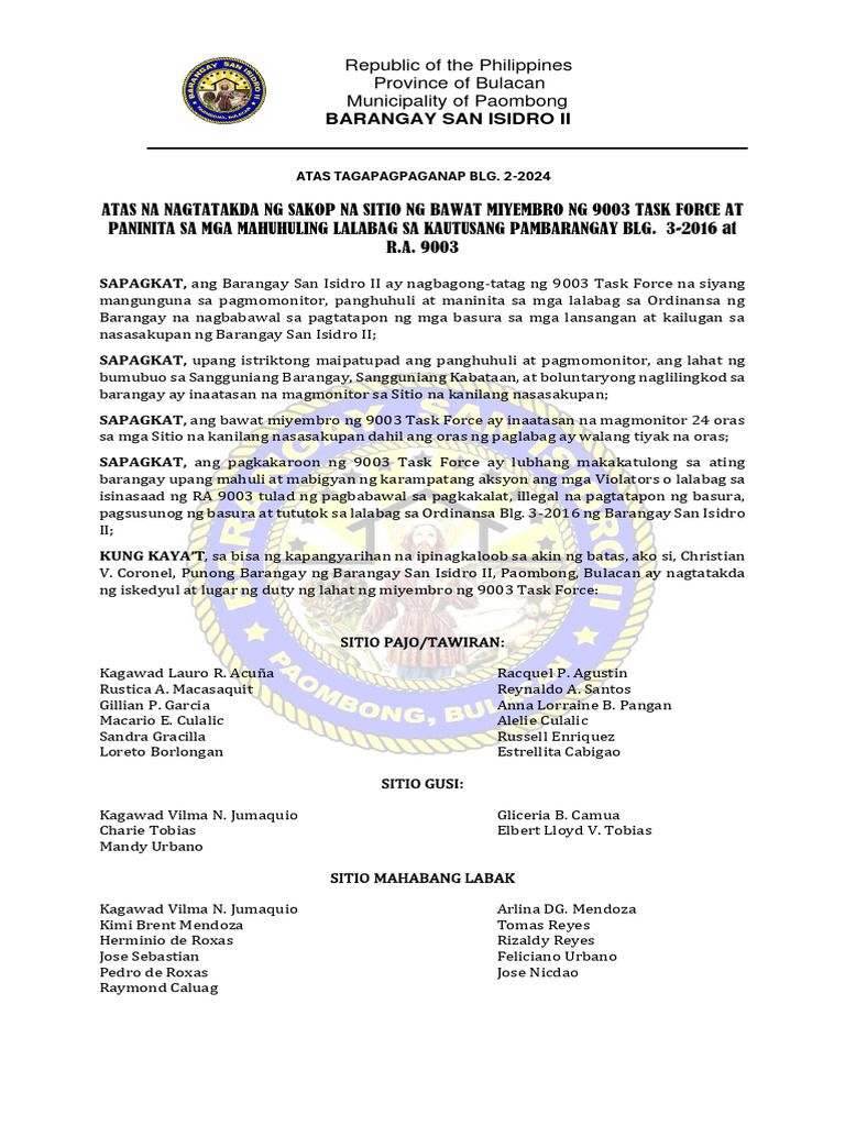 2 - Schedule of Duties Task Force 9003 | PDF