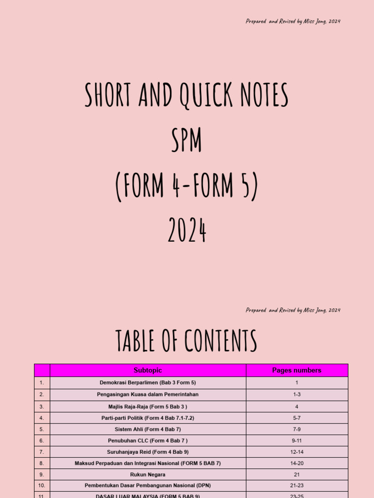 Short and Quick Notes SPM | PDF