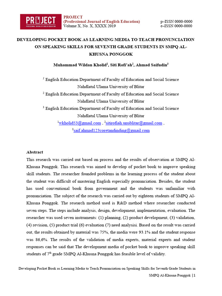 Project Jurnal | PDF | English Language | Likert Scale